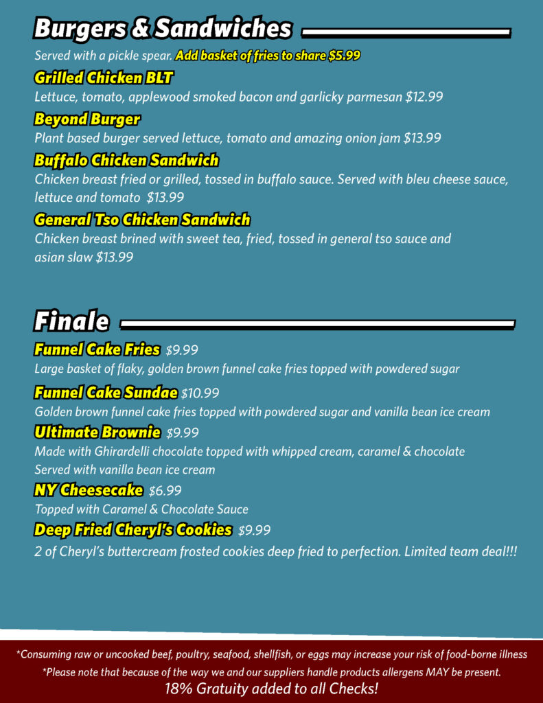 Food & Drink Menu | Dayton Funny Bone - the premiere comedy club